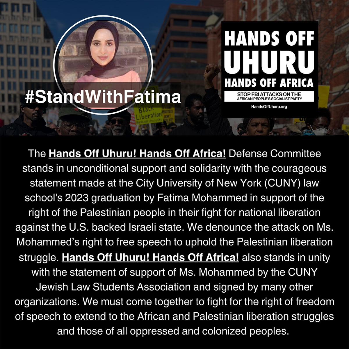 Hands Off Uhuru unites with courageous CUNY law graduate Fatima Mousa ...